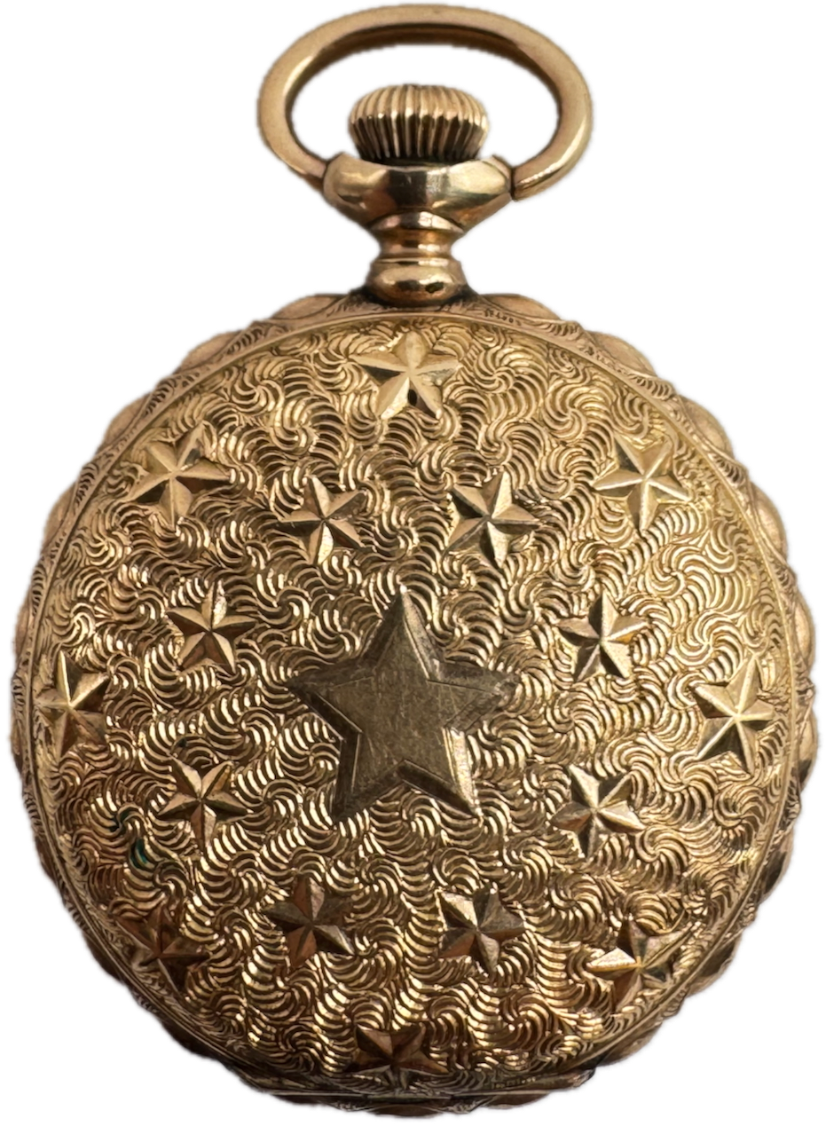 Antique 0s Essex Hunter Pocket Watch Case Gold FIlled Star & Scalloped ...