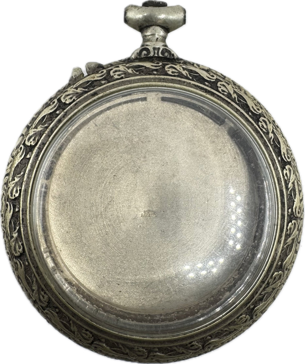 Antique Repousse Hunting Scene Open Face Pocket Watch Case NickelFranc ...