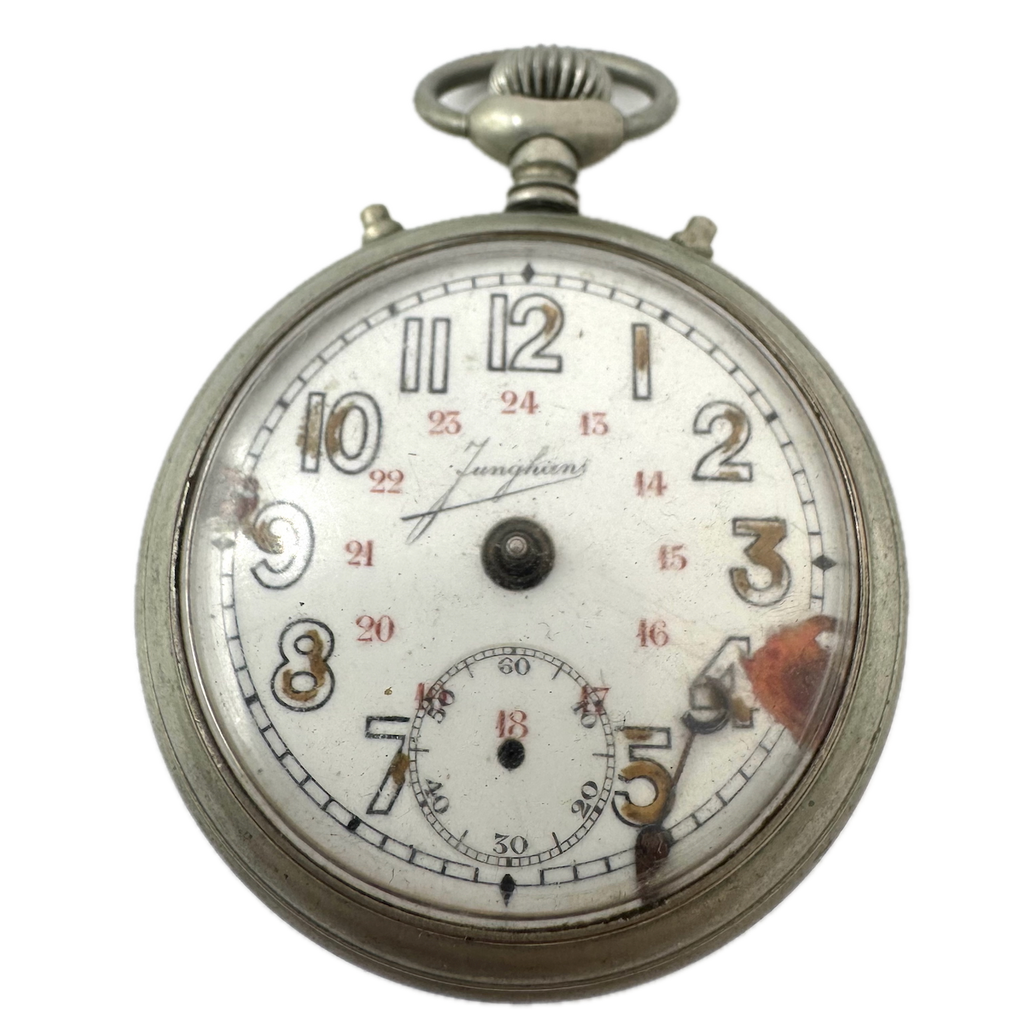 Antique Junghans Military Style Mechanical Alarm Pocket Watch Nickel f ...