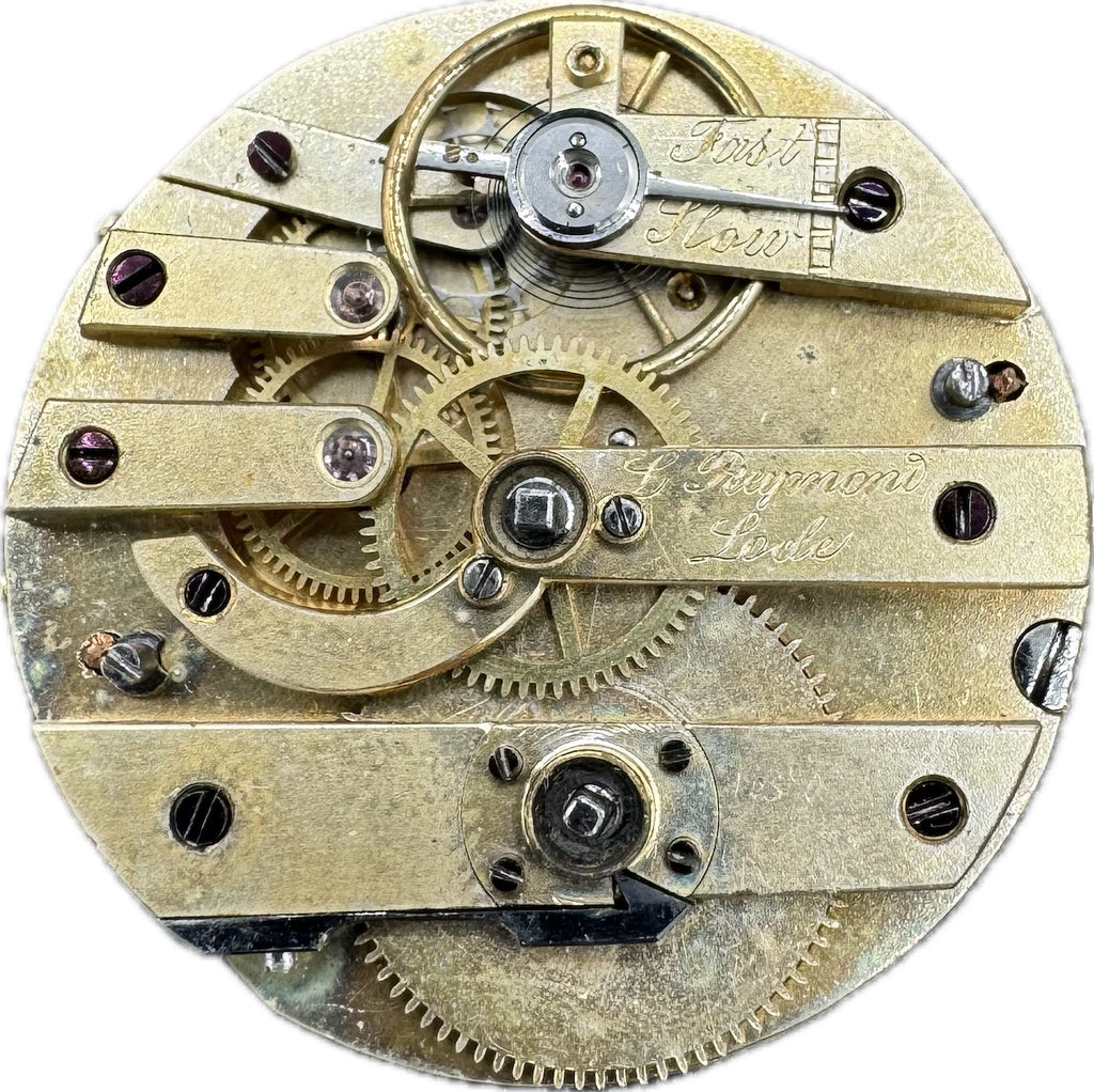 Antique Reymond Cylinder Escapement Pocket Watch Movement Steel & Gold ...