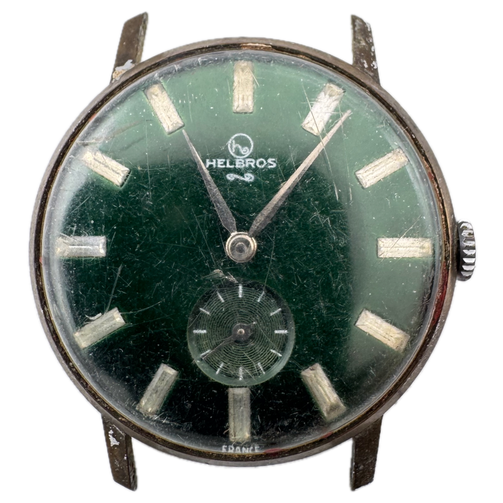 Vintage Helbros Green Sunburst Men's Mechanical Wristwatch PS.32 Steel ...