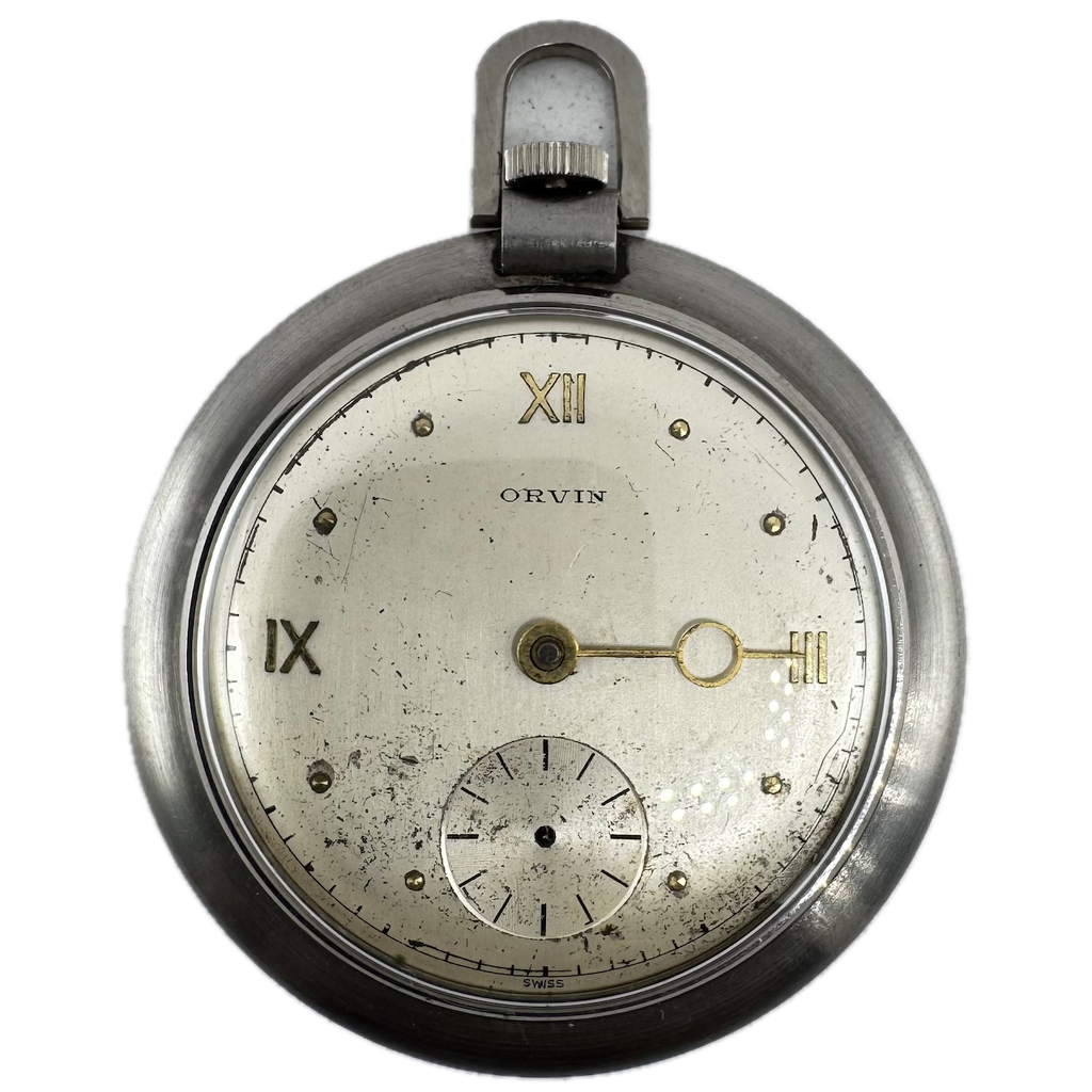 Antique Orvin Mechanical Pocket Watch Stainless SteelSwiss Made for Pa ...