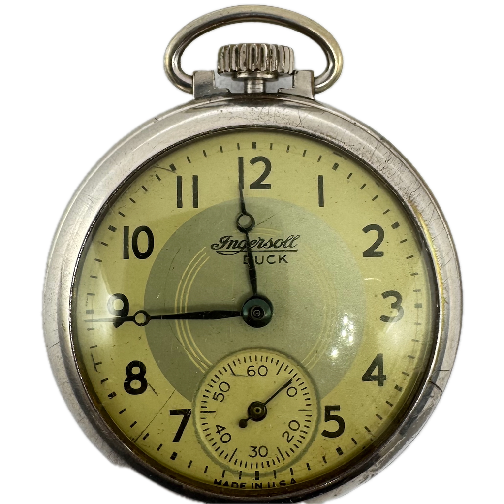 Antique Ingersoll Buck Mechanical Pocket Watch w Box Chrome PlatedUSA ...