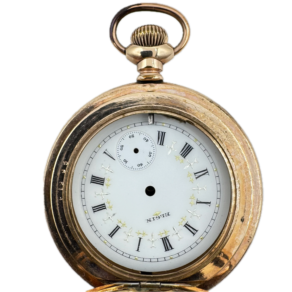 Antique 6s Keystone Hunter Pocket Watch Case 20 Year GF Beaded w/Elgin ...