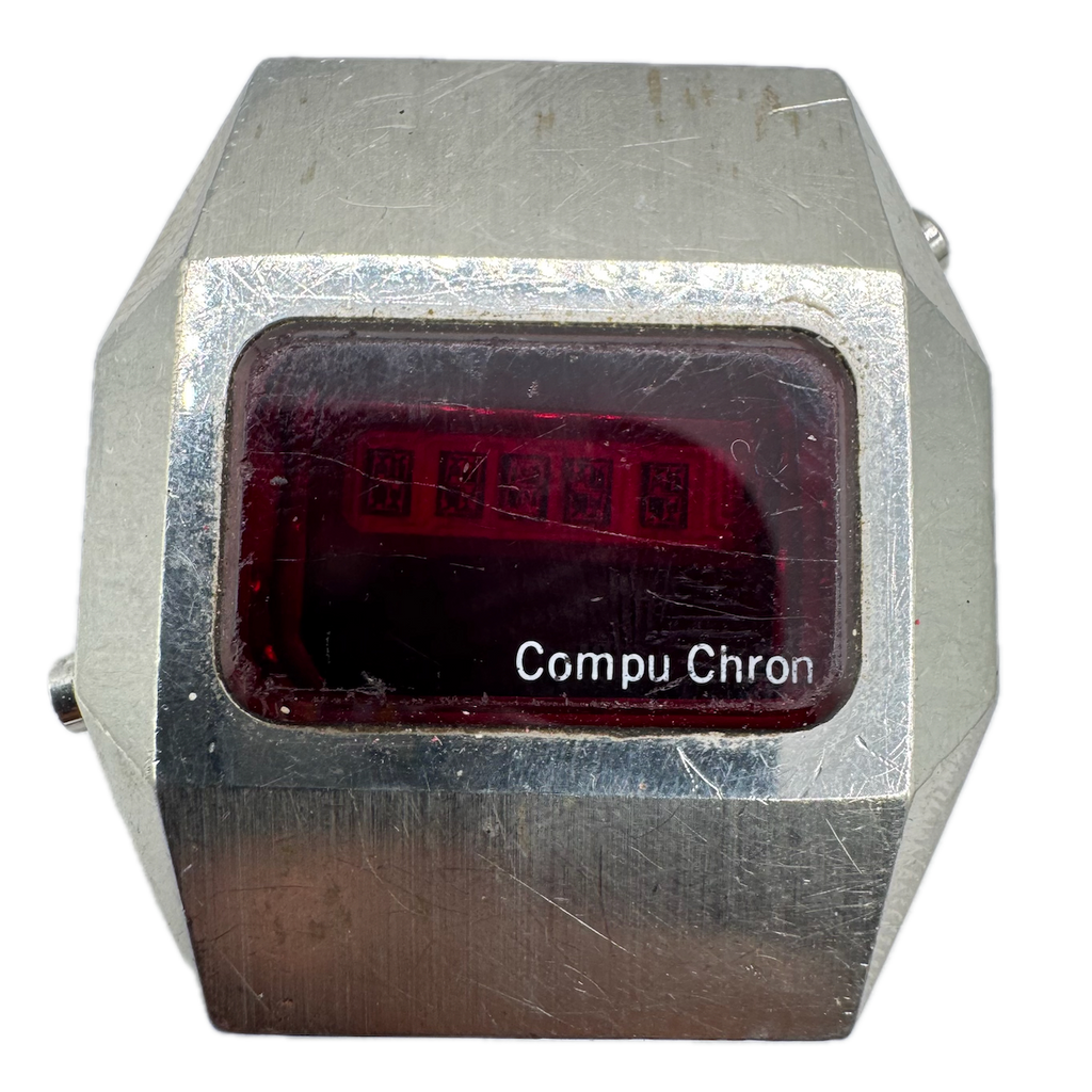 Vintage 38mm Compu Chron Men's Digital LED Wristwatch Japan Stainless ...