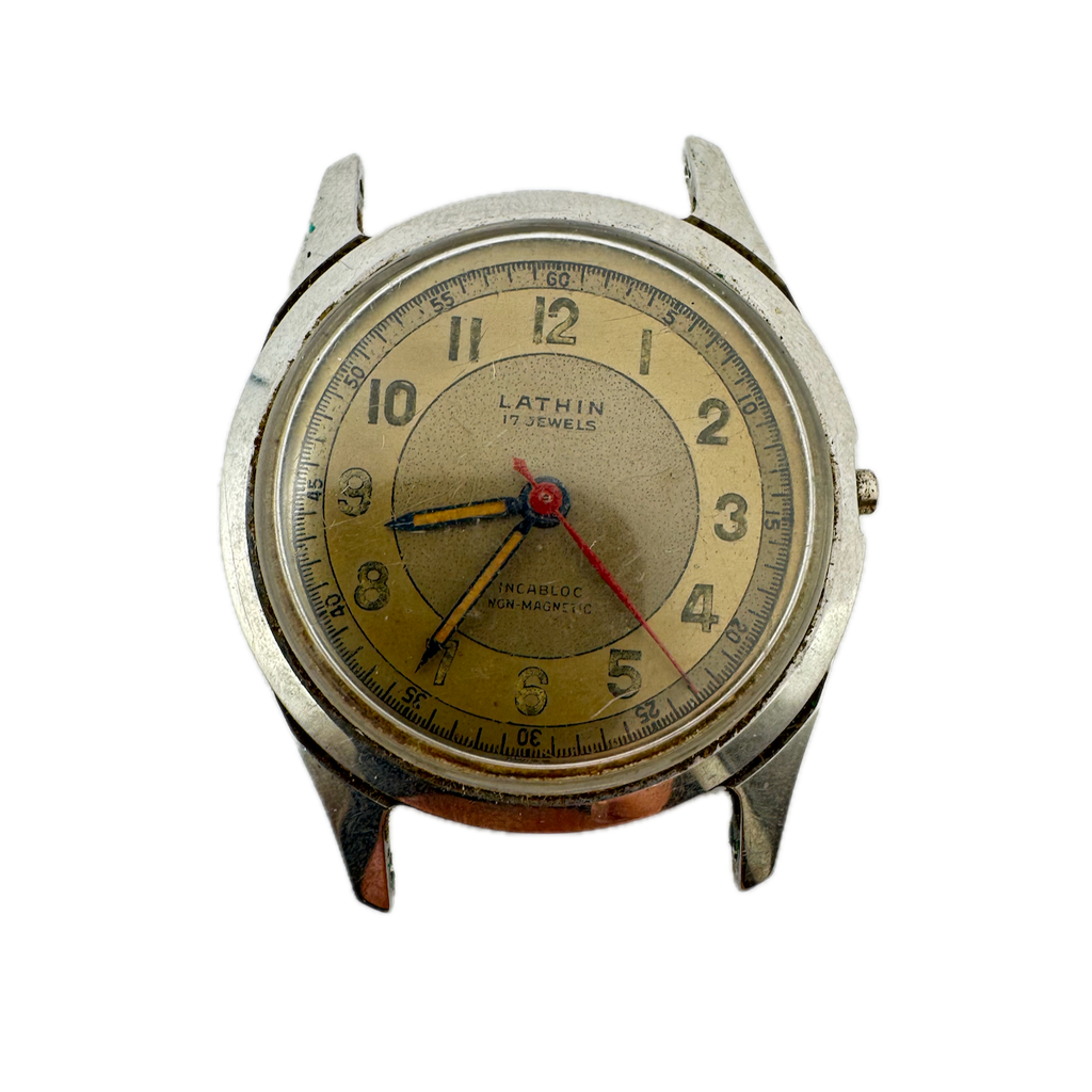 Vintage 33mm Lathin 17 Jewel Men's Mechanical Wristwatch Swiss Stainle ...