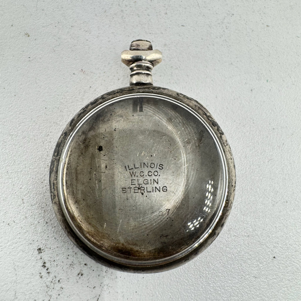 Antique 0s Illinois Elgin Open Face Pocket Watch Case Sterling SilverG ...