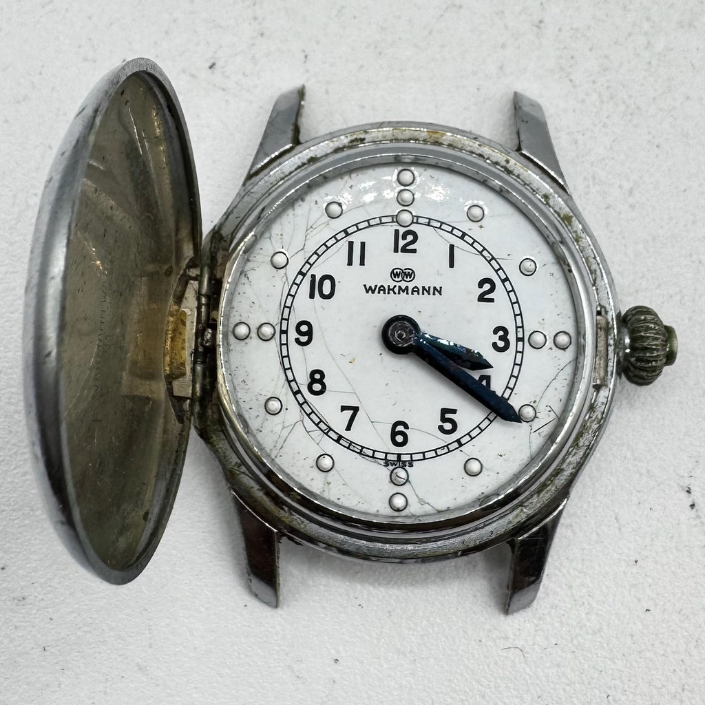 Vintage 33mm Wakmann Braille Men's Mechanical Wristwatch 82C Steel & C ...